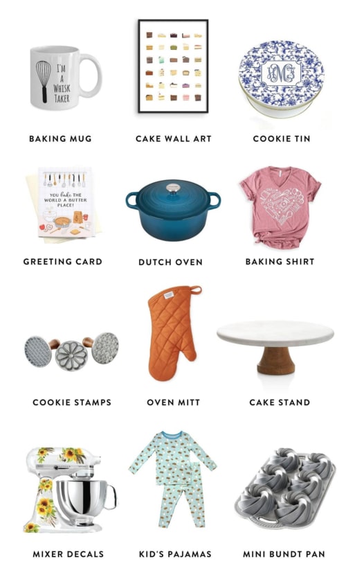 collage of graphics of different baking items including mini bundt pan ...