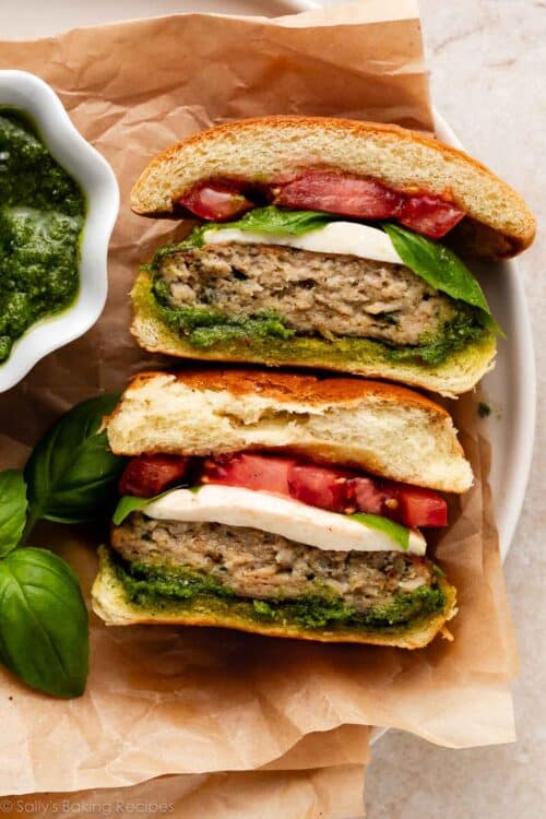 Caprese Pesto Chicken Burgers - Sally's Baking