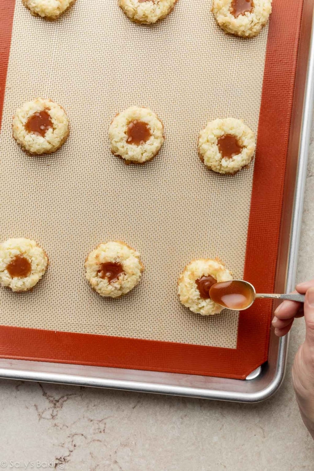 Caramel Coconut Macaroon Thumbprints - Sally's Baking