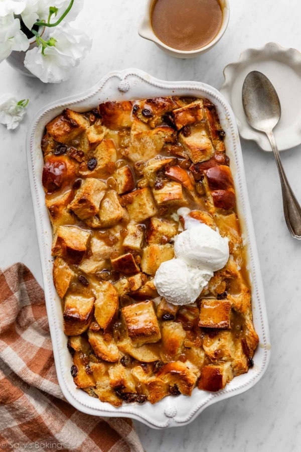 Bread Pudding with Butter Rum Sauce - Sally's Baking